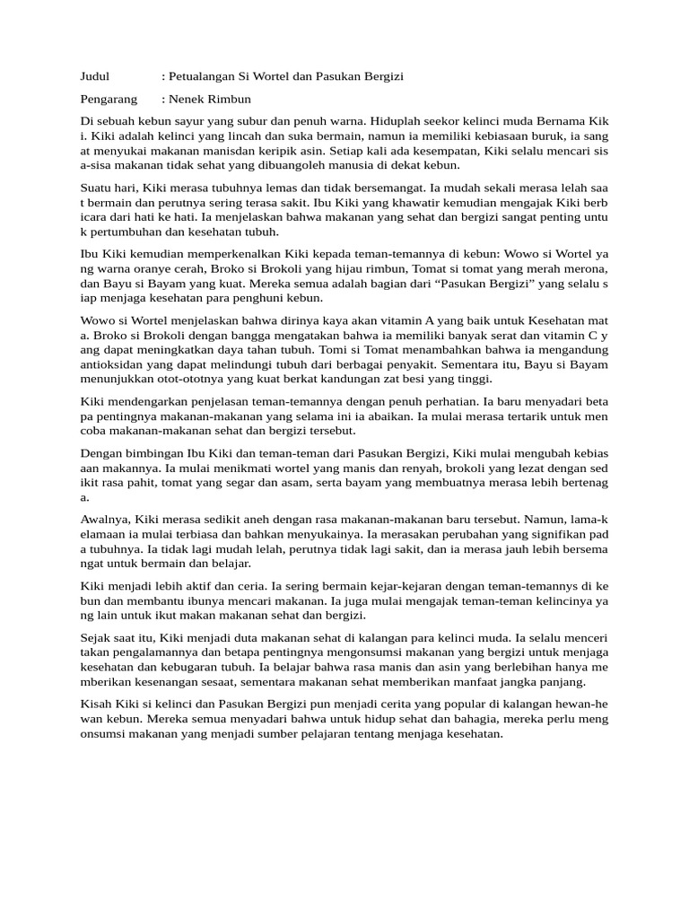 Petualangan Si Wortel Dan Pasukan Bergizi Fadhil | PDF