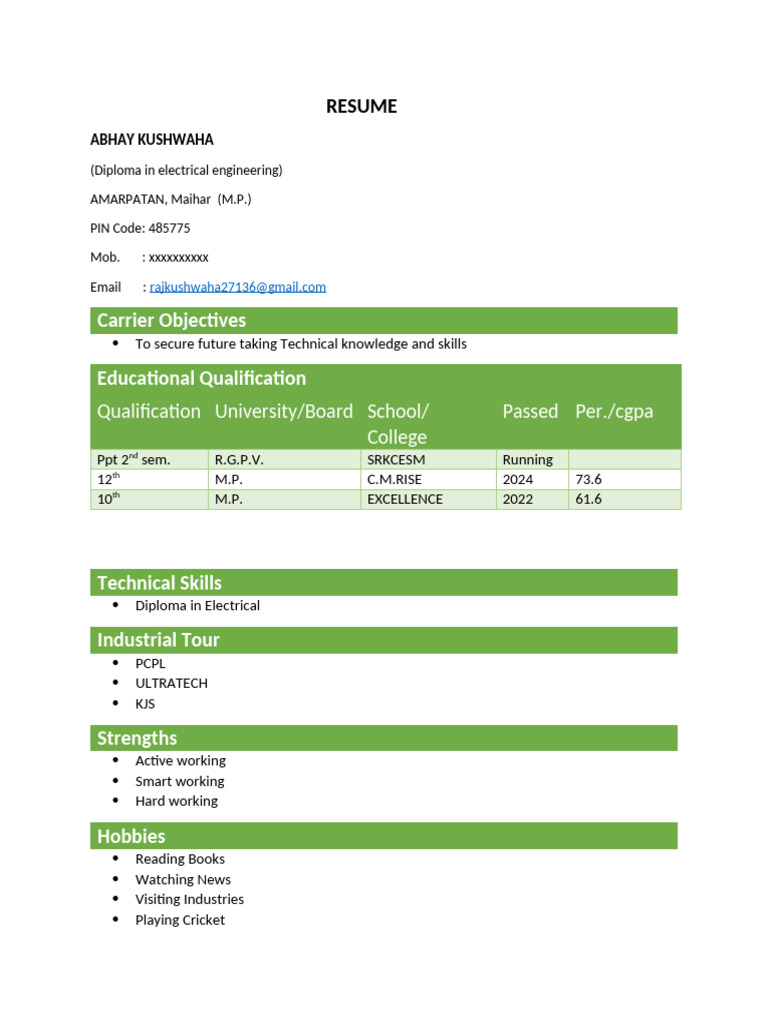 Carrier Objectives Educational Qualification: Resume | PDF