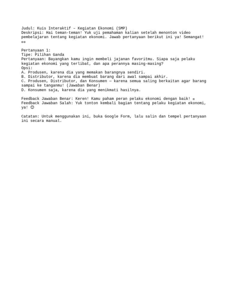 Template Kuis Kegiatan Ekonomi | PDF