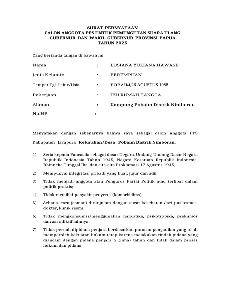 Surat Pernyataan Pps Fix | PDF