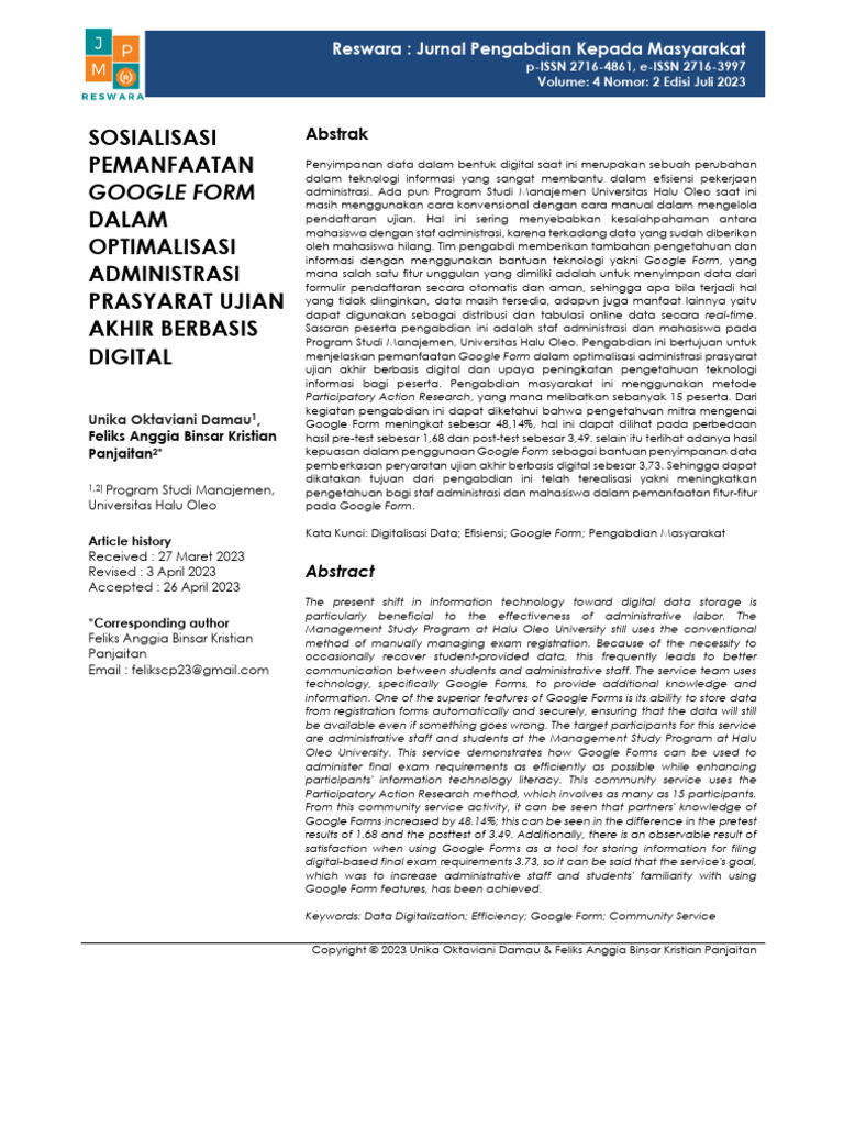 Sosialisasi Pemanfaatan Google Form Dalam Optimalisasi Administrasi Prasyarat Ujian Akhir ...