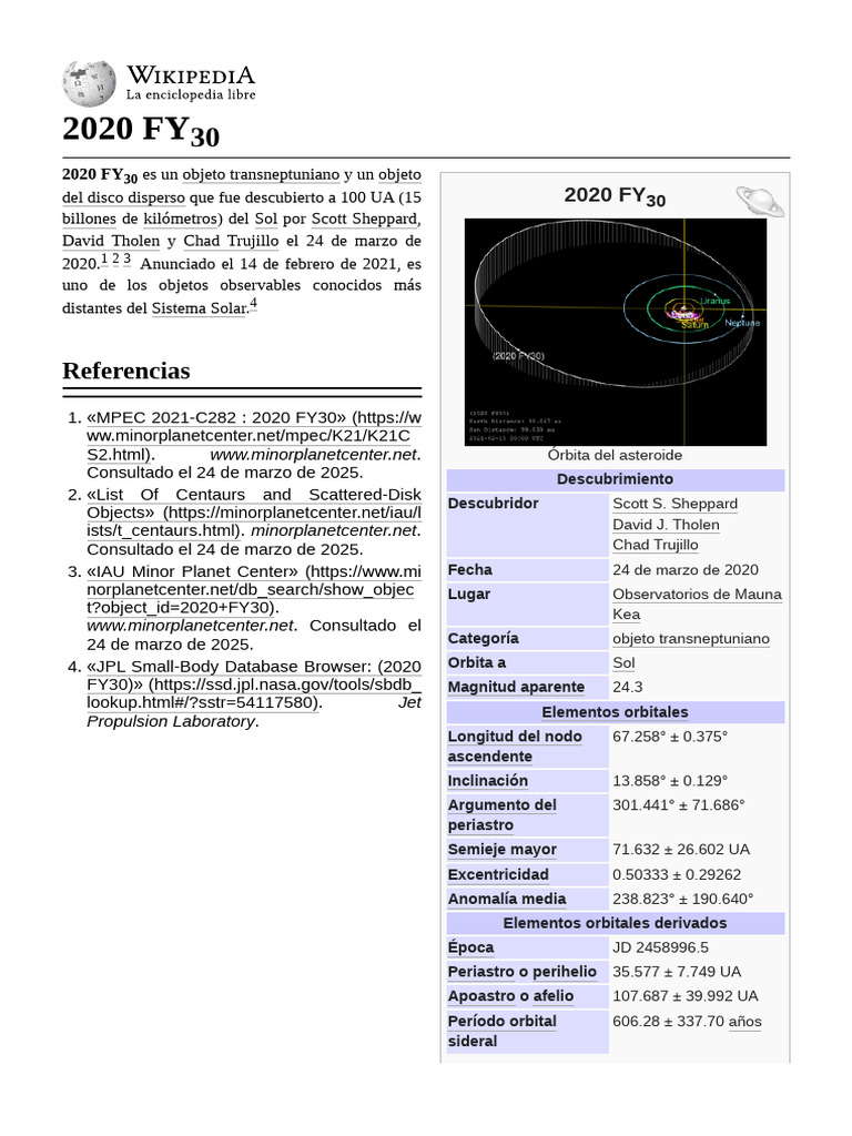Descubrimiento del asteroide 2020 FY30 | PDF | Cuerpos del sistema ...