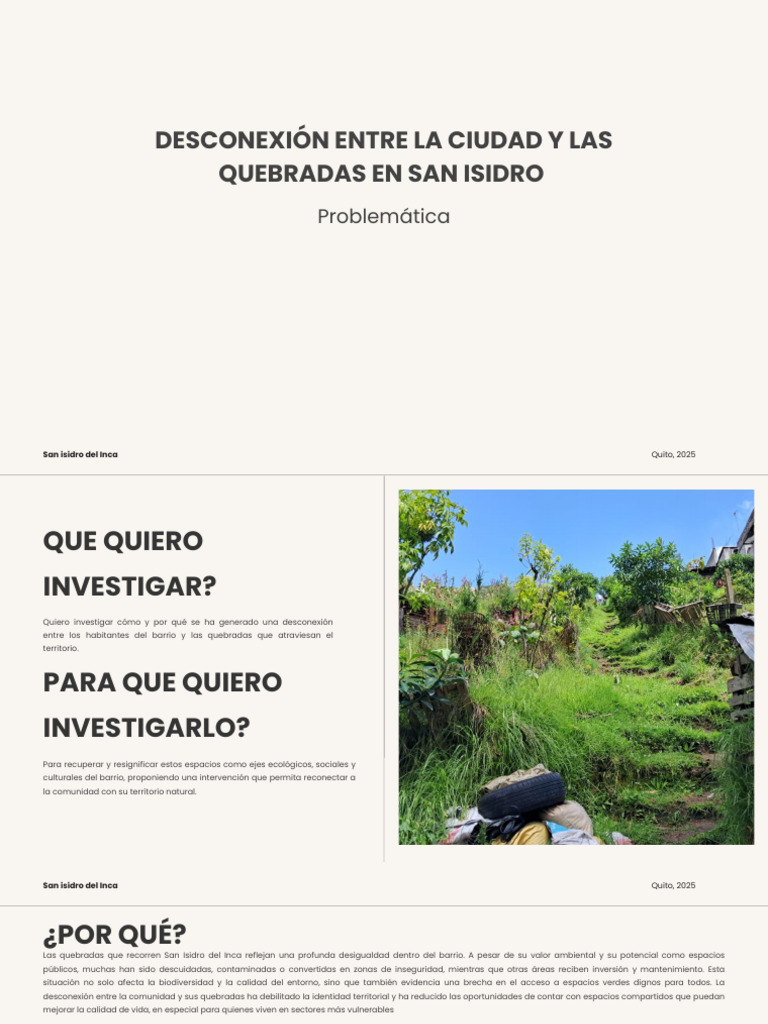 Desconexión Entre La Ciudad y Las Quebradas en San Isidro | PDF | Entorno natural | Biodiversidad