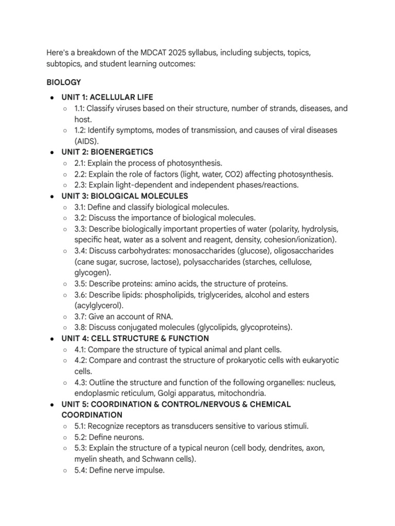 MDCAT 2025 Syllabus | PDF | Chemical Bond | Alkene