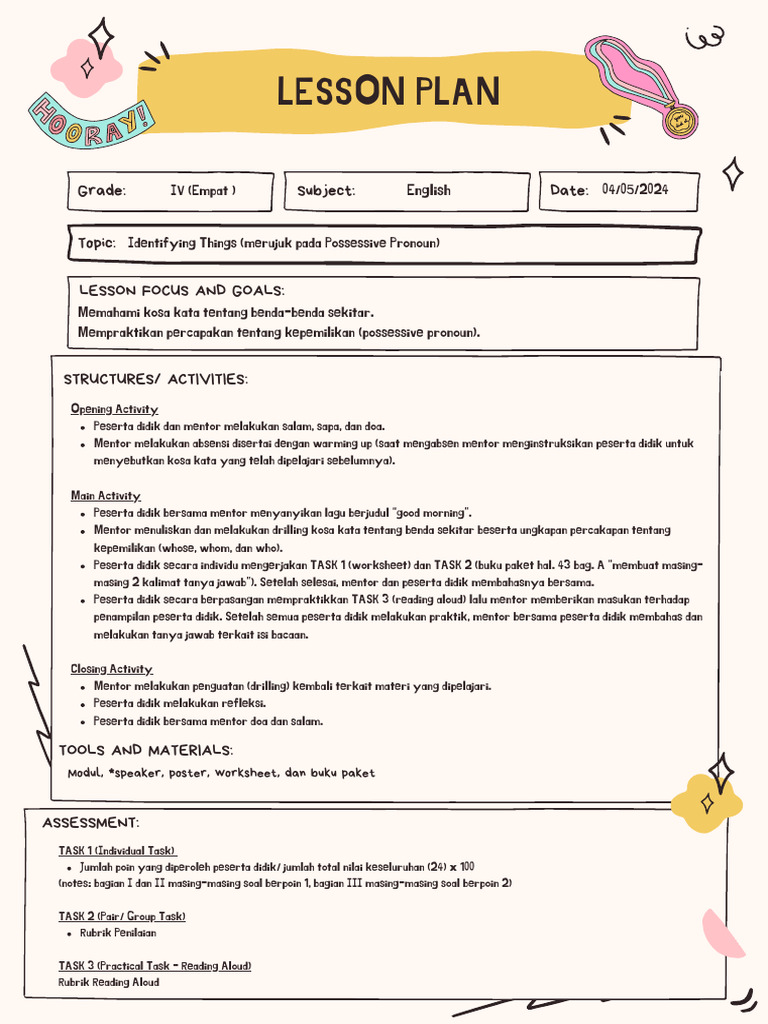Lesson Plan: Possessive Pronouns in English | PDF | Syntax | Syntactic ...