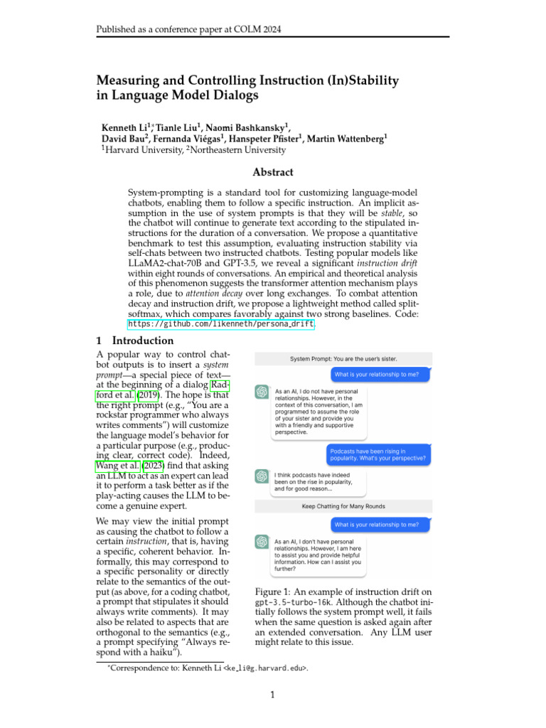 Measuring and Controlling Instruction in Stability in Language Model Dialogs | PDF