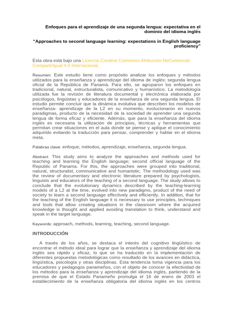 Enfoques para El Aprendizaje de Una Segunda Lengua | PDF | Aprendizaje | Segundo lenguaje