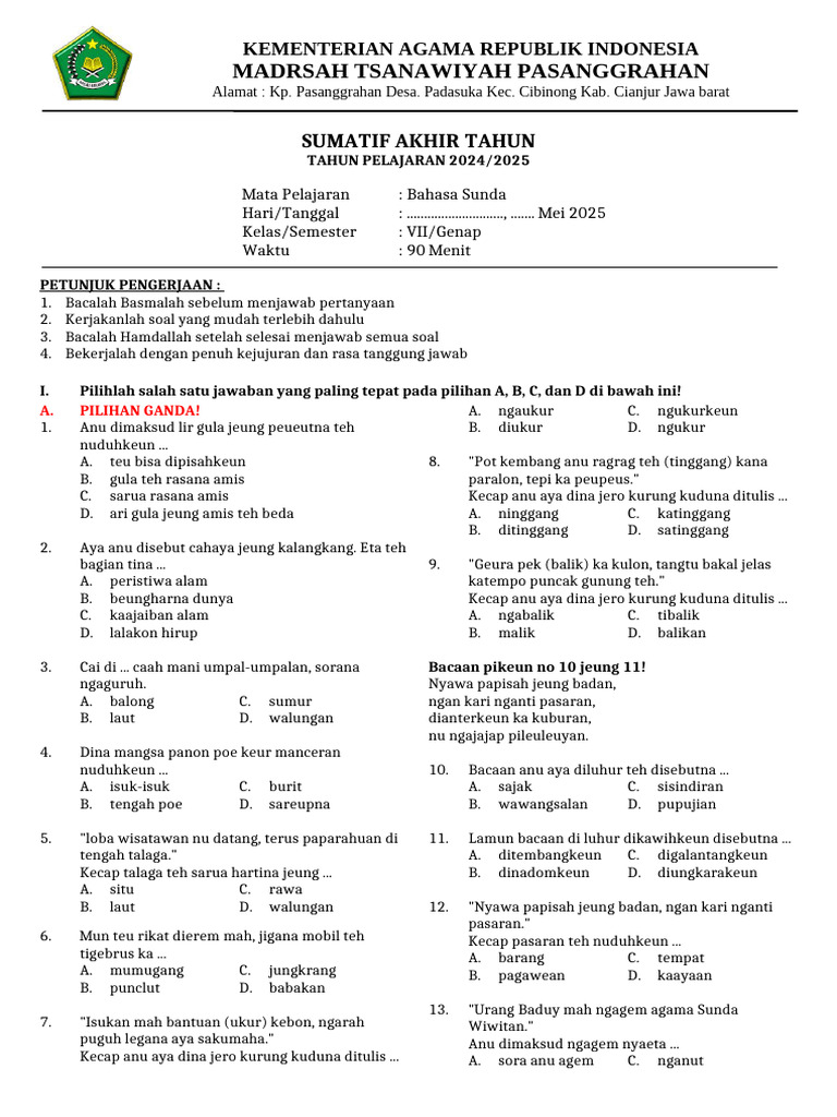 Sat Bhs Sunda Vii 2025 | PDF