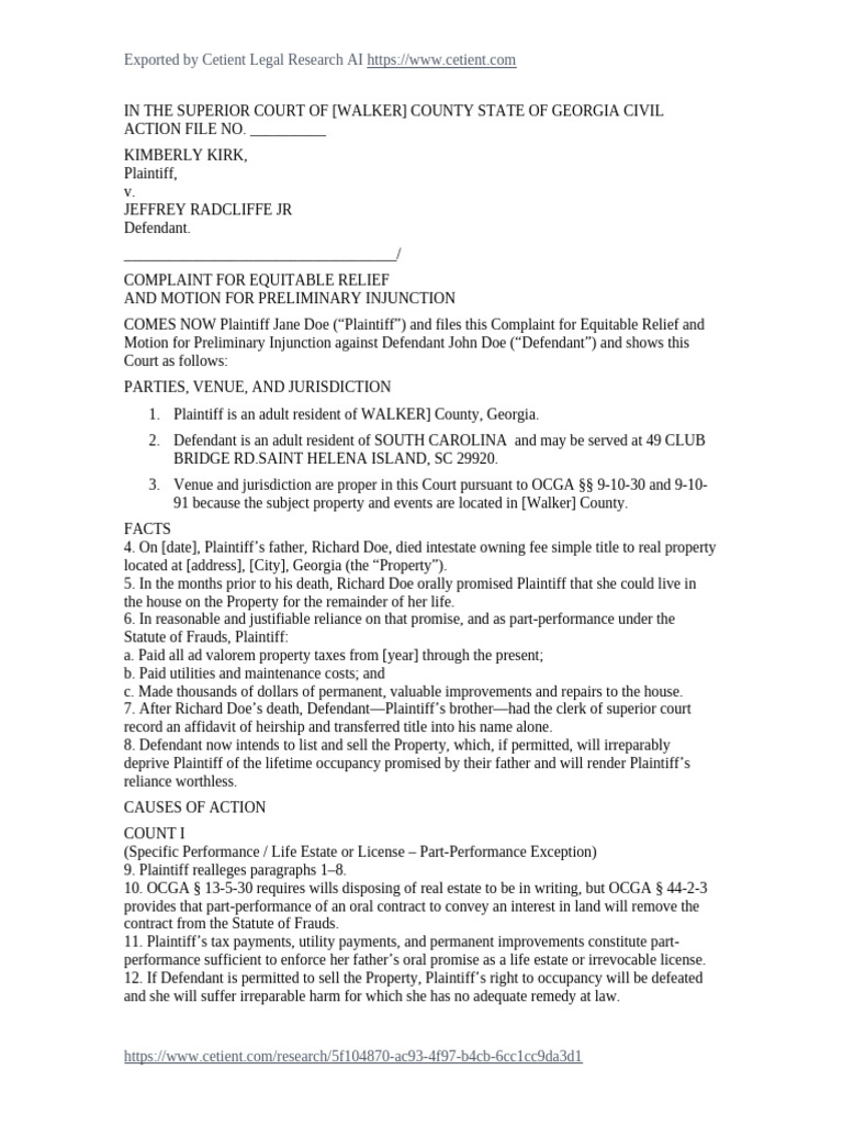 Equity Complaint Prelim Injunction | PDF | Legal Remedy | Equity (Law)