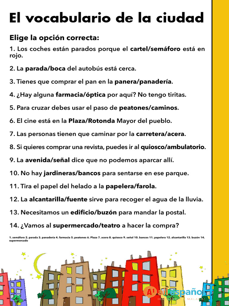 Ejercicio Quiz Vocabulario Ciudad | PDF