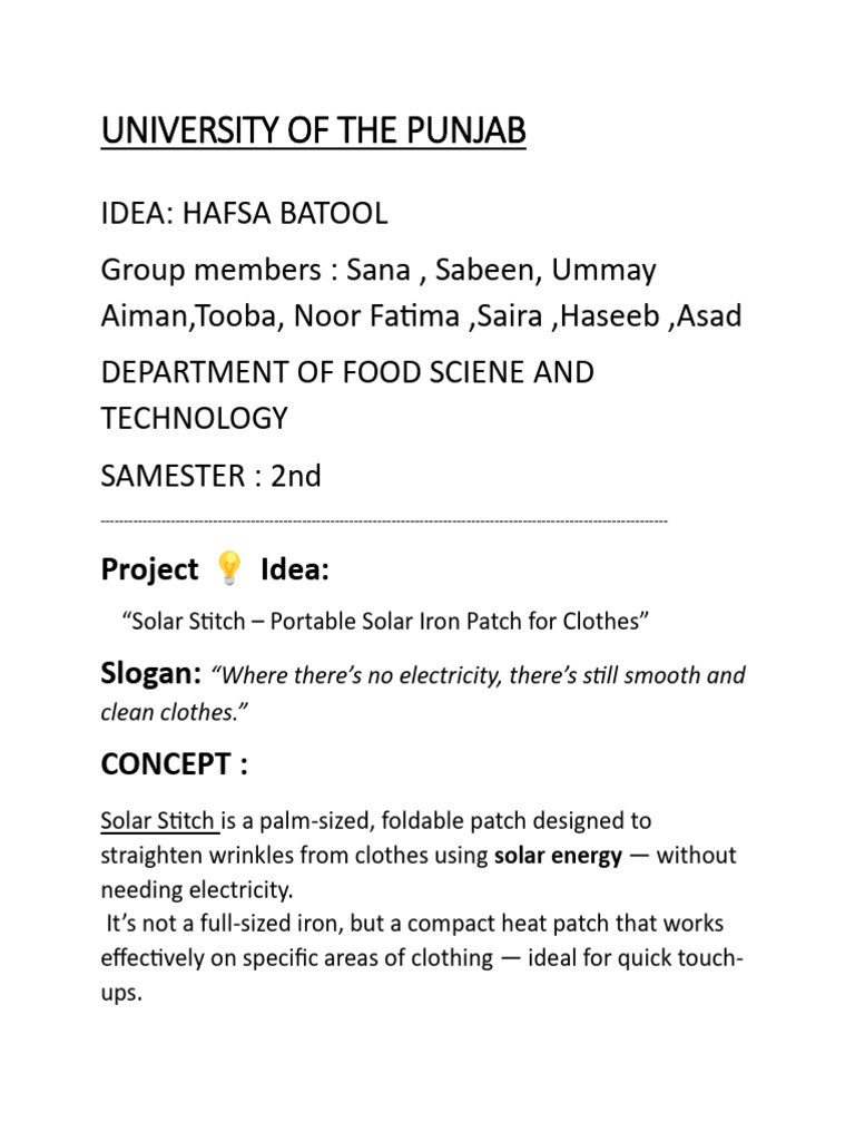 Solar Stitch: Portable Solar Iron Patch | PDF | Textiles | Adhesive