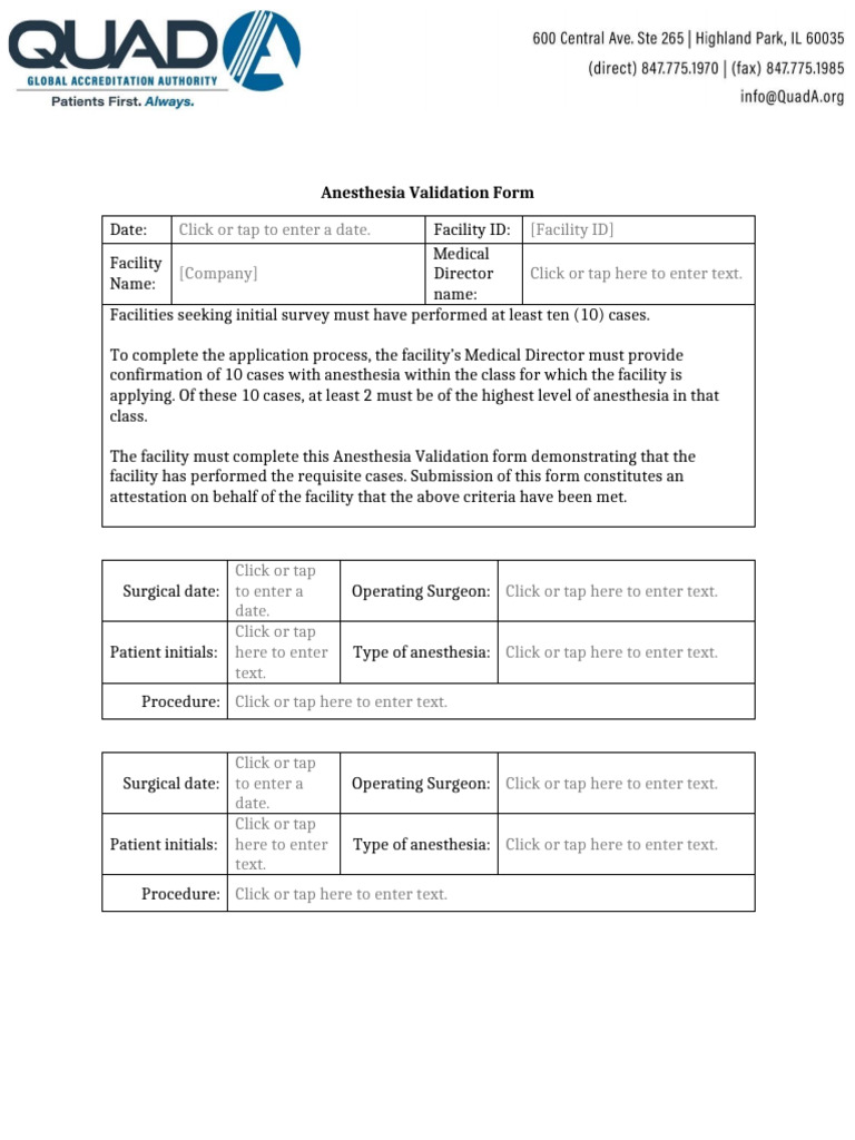 Anesthesia Validation Form Template | PDF | Surgery | Anesthesia
