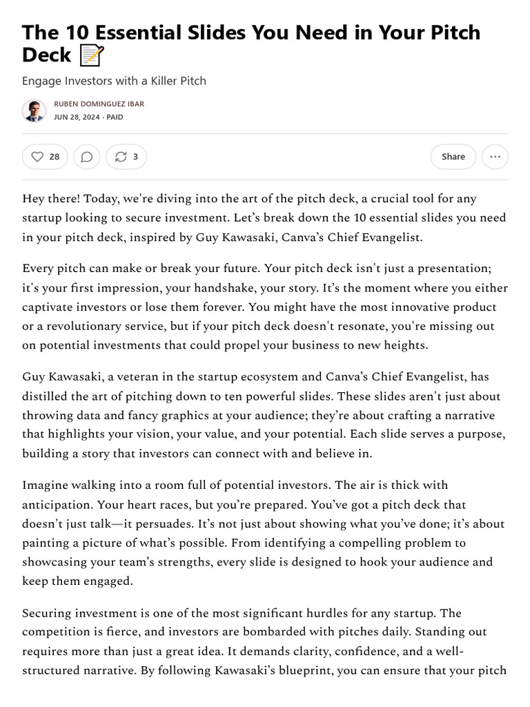 Essential 10 Slides for Pitch Decks | PDF | Home Automation | Startup ...