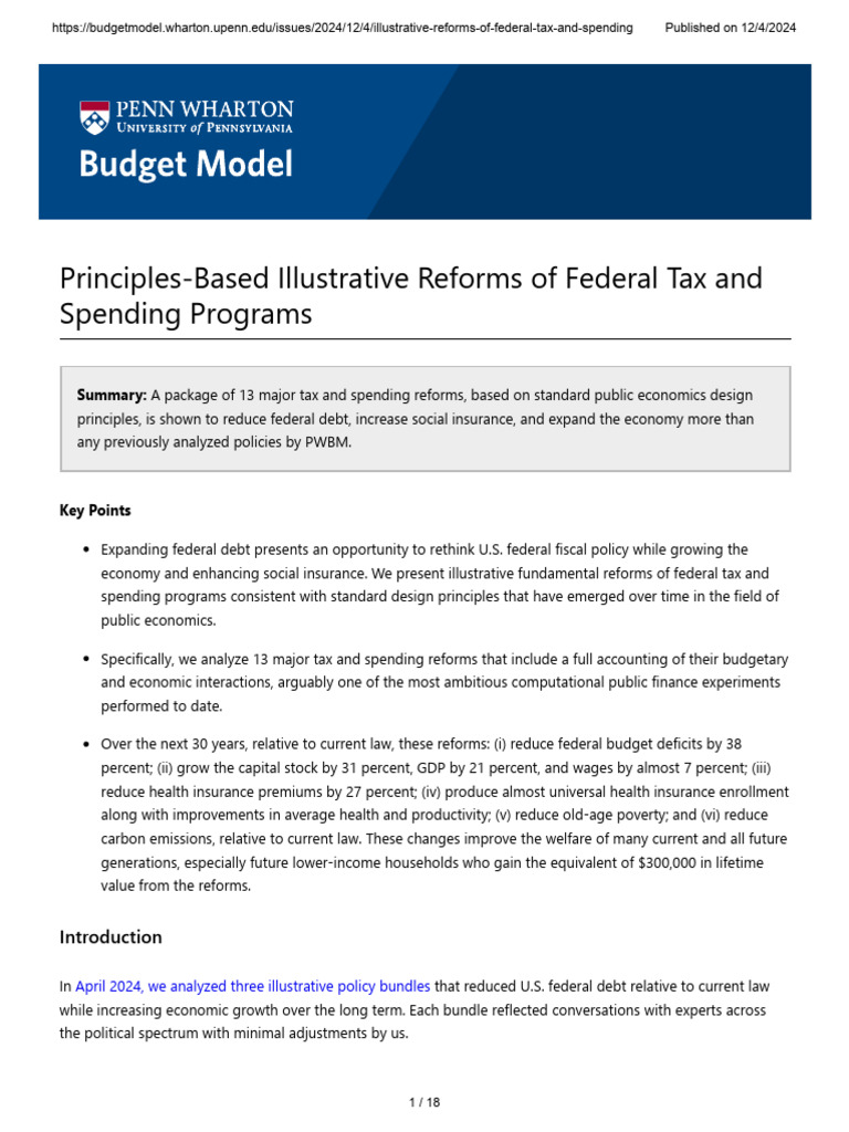 Principles-Based Illustrative Reforms of Federal Tax and Spending ...