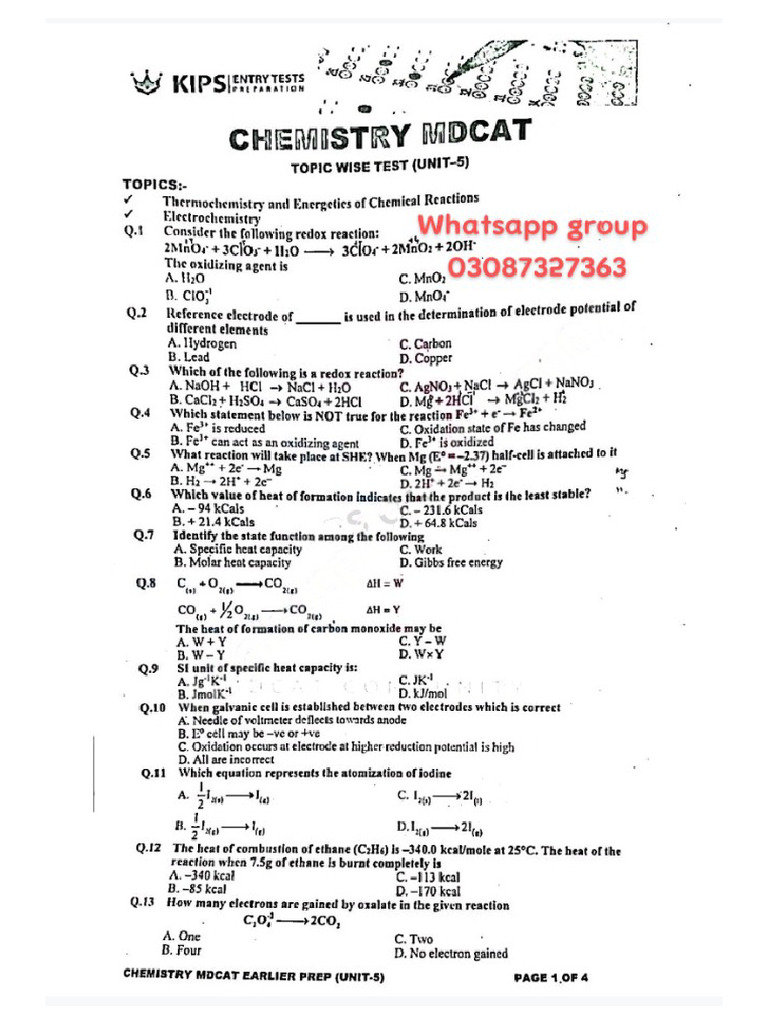 Chemistry Kips Test 5 | PDF