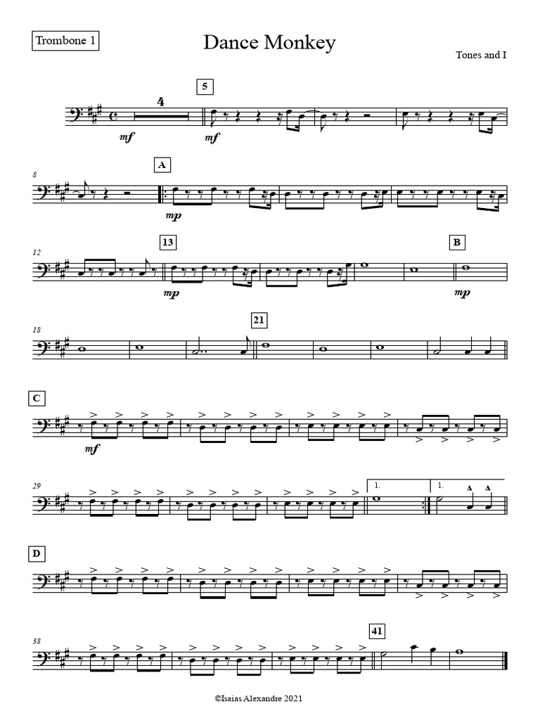 Trombone Sheet Music for "Dance Monkey" | PDF