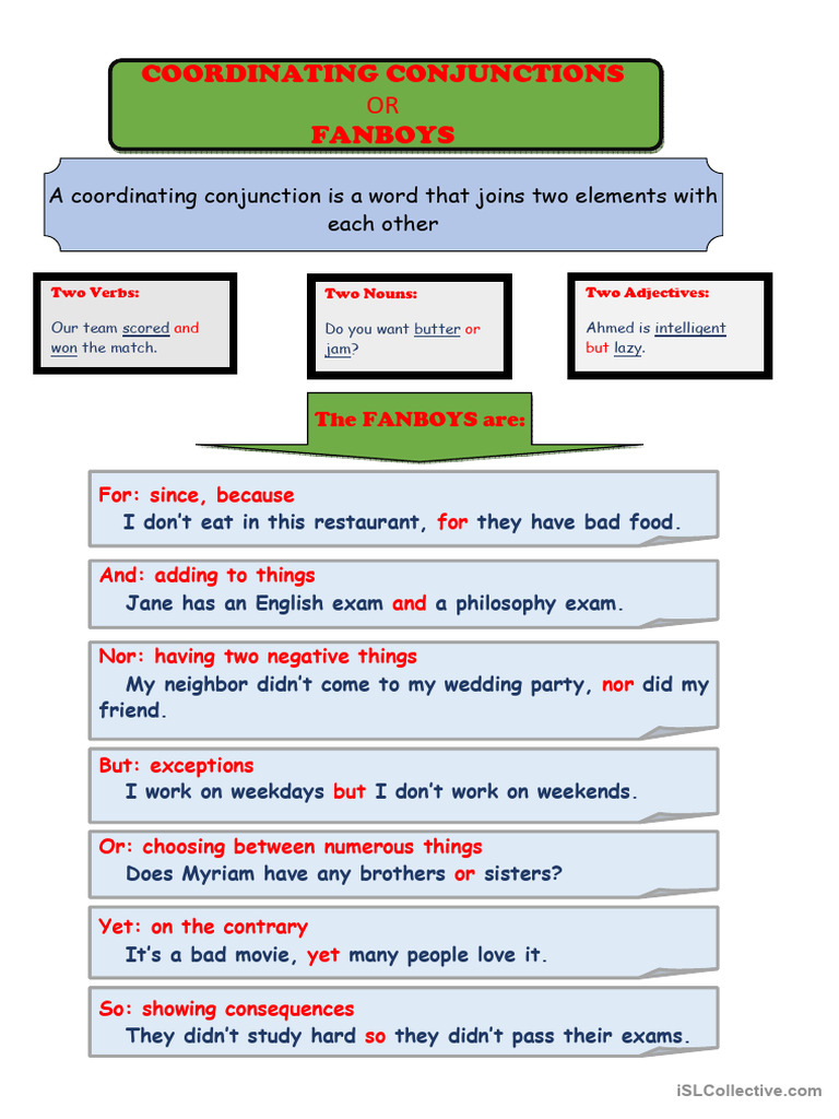 Coordinating Conjunctions Aka FANBOYS - Lesson + Examples | PDF