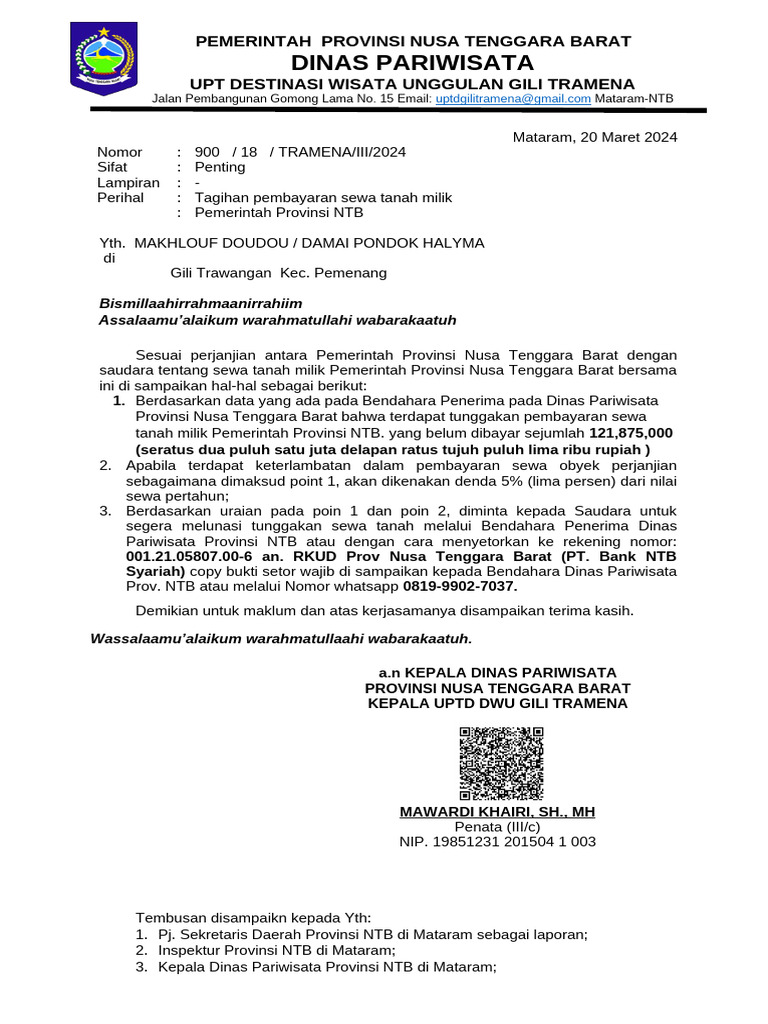 Surat Tunggakan Uwt Damai Pondok Halyma | PDF