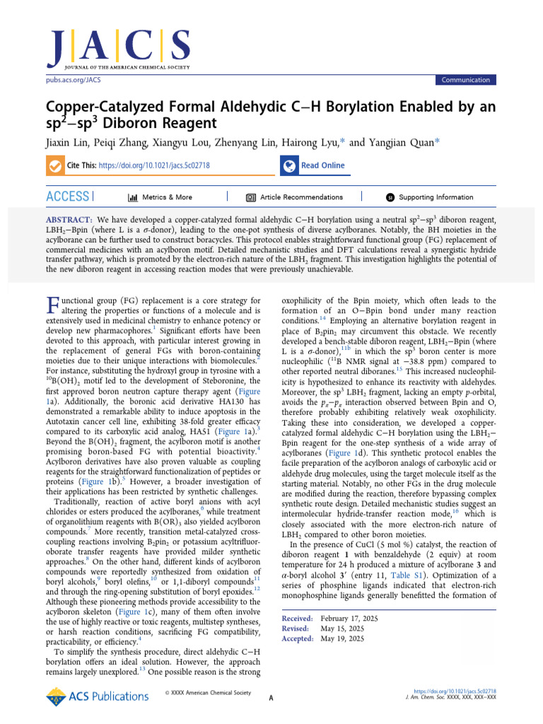 Lin Et Al 2025 Copper Catalyzed Formal Aldehydic C H Borylation Enabled ...