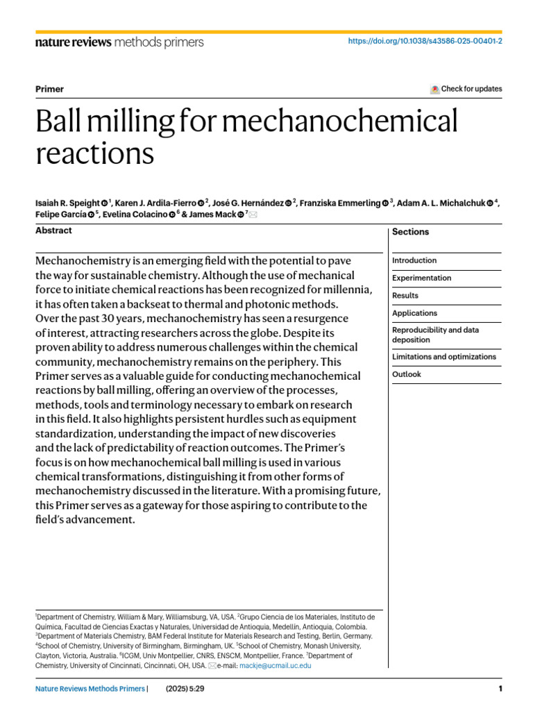 Ball Milling in Mechanochemical Reactions | PDF | Spectroscopy ...