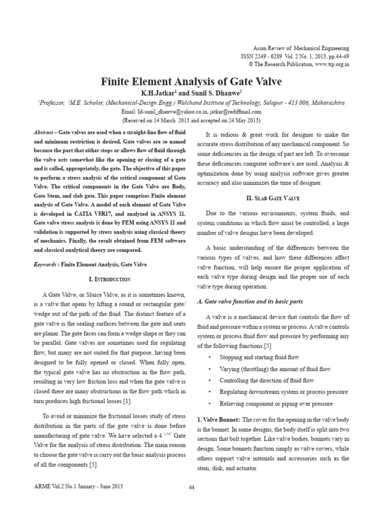 Gate Valve Research Paper PDF | PDF | Valve | Finite Element Method