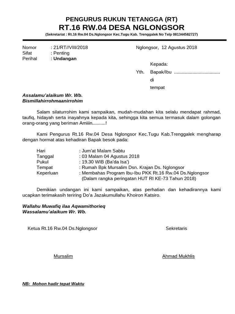 1. Undangan Rt | PDF