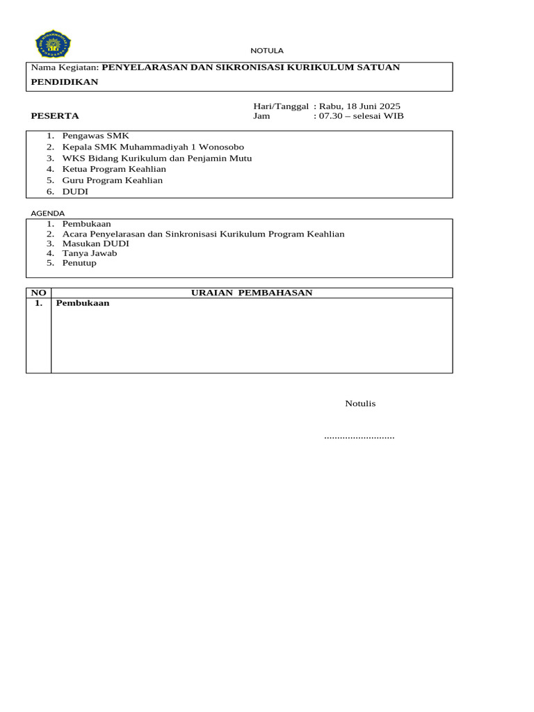 Notulen Sinkronisasi Dudi 2025 | PDF