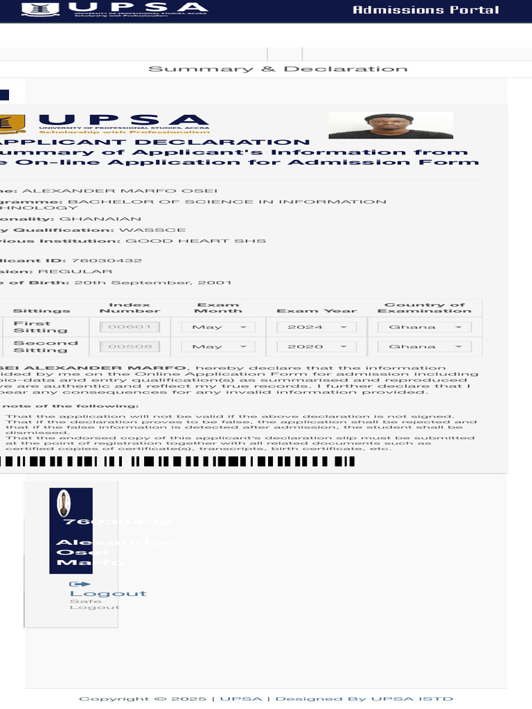 UPSA Admissions | PDF