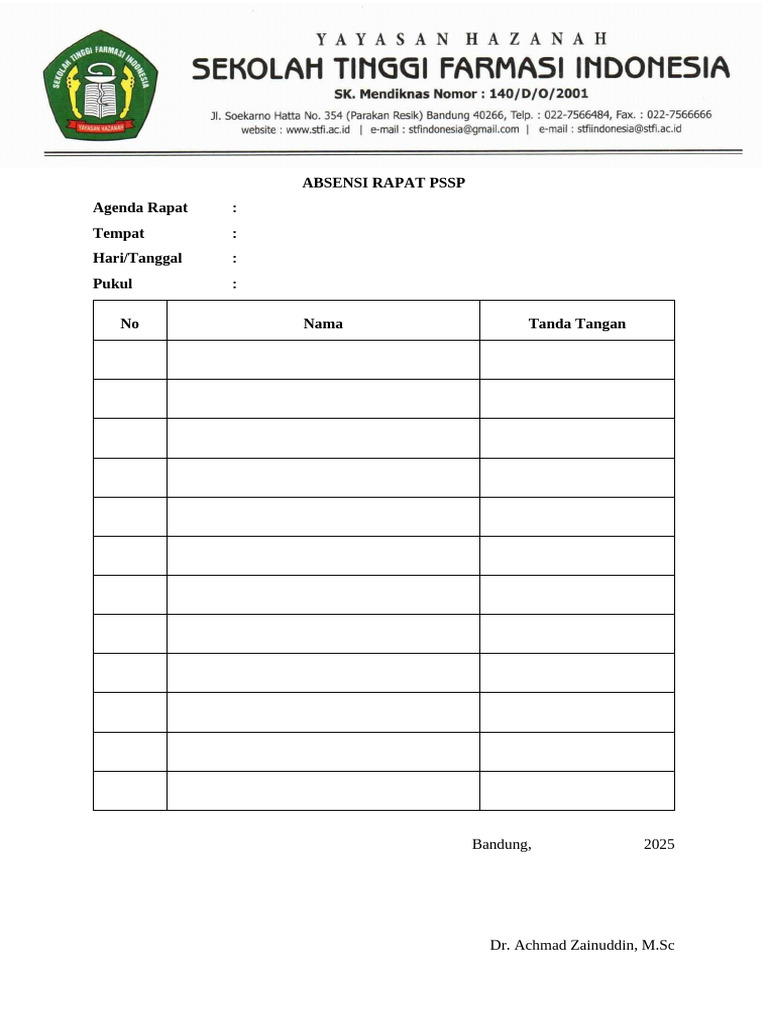 ABSENSI RAPAT Program Sarjana Sains Pangan | PDF