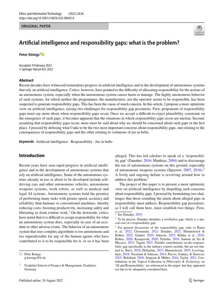 Artifcial Intelligence and Responsibility Gaps | PDF | Law Of War | Autonomy