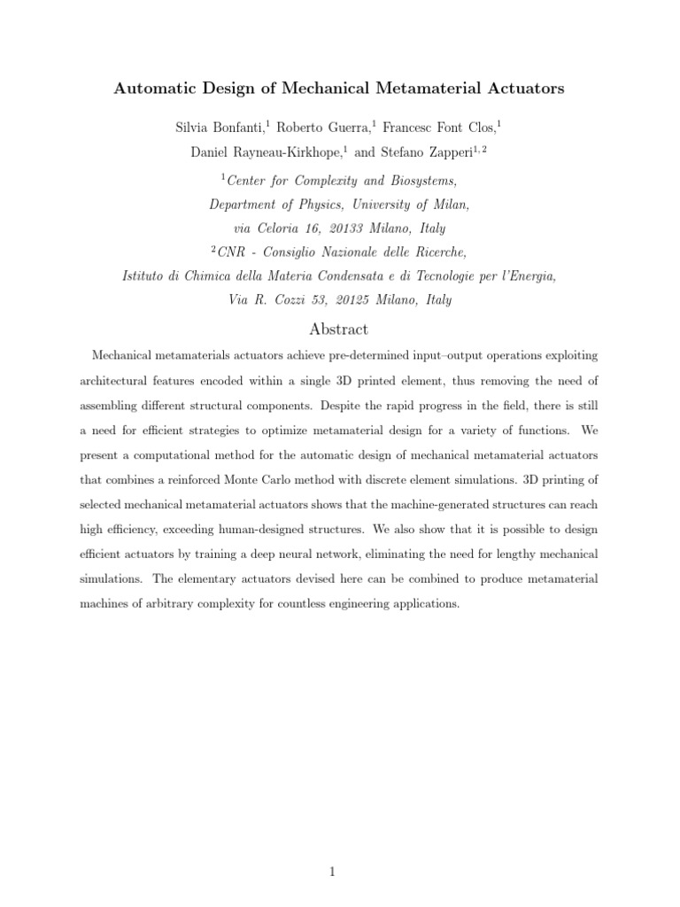 Automatic Design of Mechanical Metamaterial Actuators | PDF | Finite Element Method | Machine ...