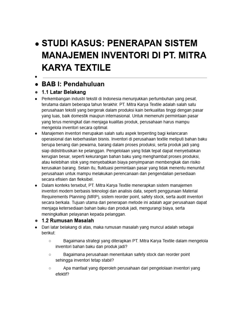Studi Kasus - Penerapan Sistem Manajemen Inventori Di PT | PDF