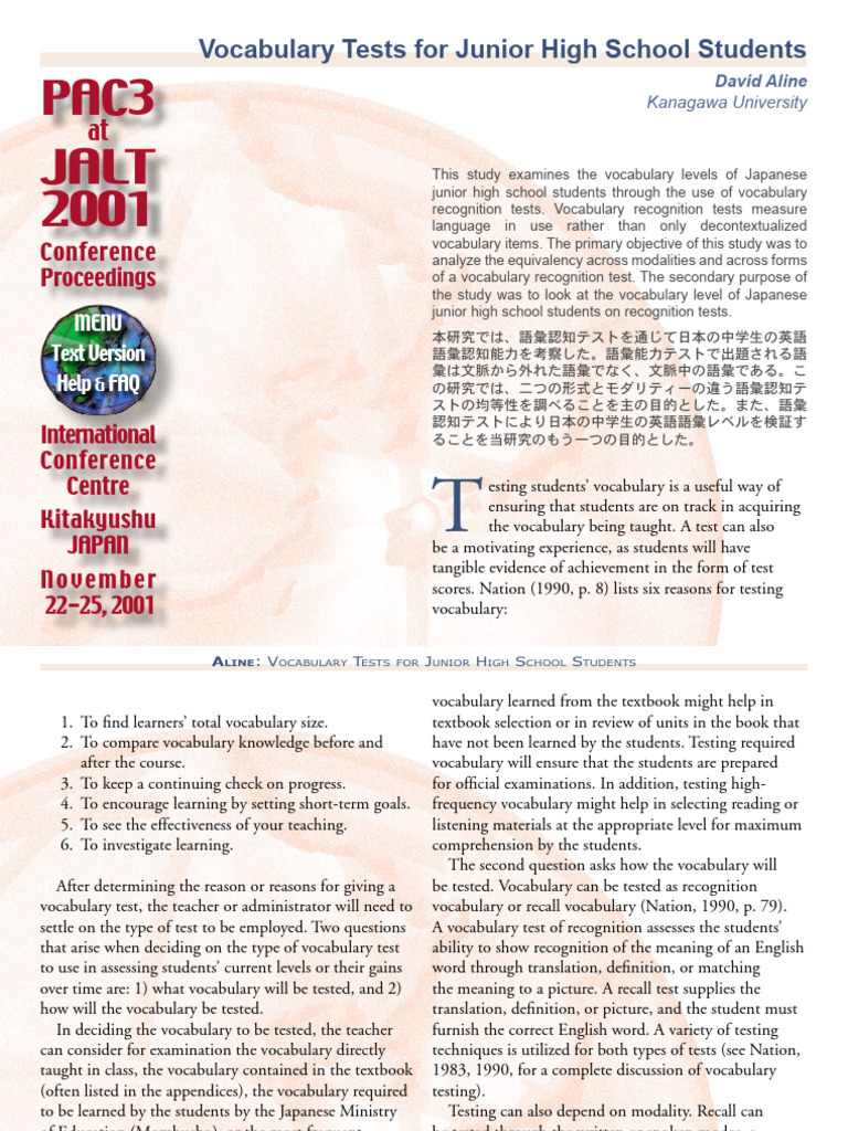 Vocabulary Tests For Junior High School | PDF | Cognition | Cognitive ...