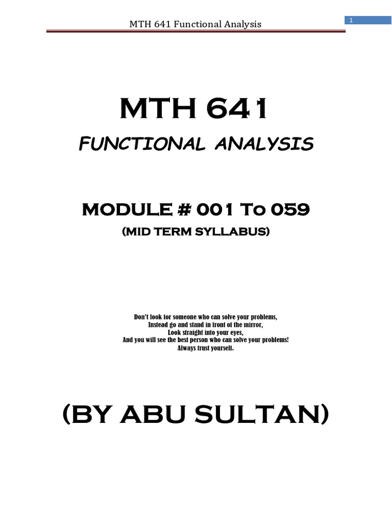 MIDTERM Mth641 Handouts Topic 1 to 113 by FIRA Neehson | PDF | Hilbert Space | Sequence