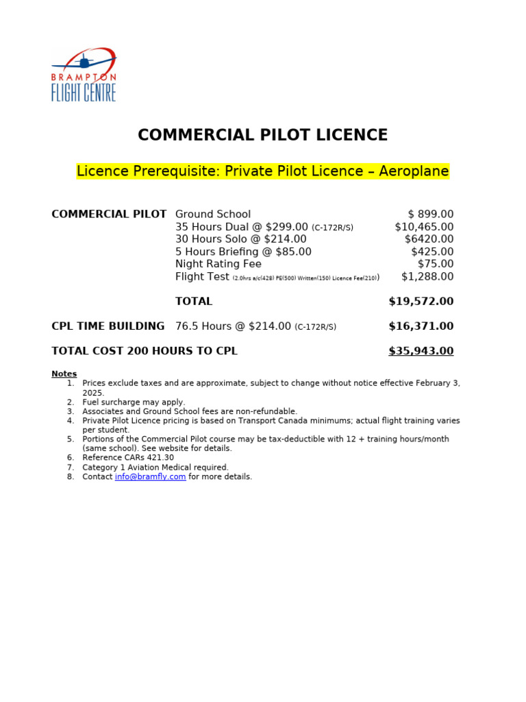 Commercial Pilot Licence February 3 2025 | PDF