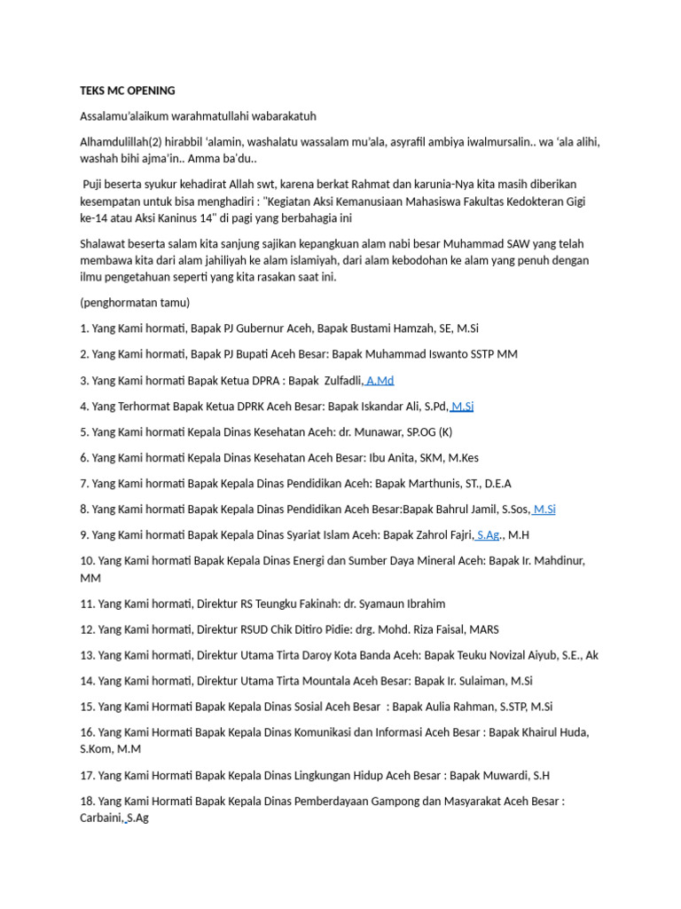 Teks MC Opening Closing | PDF