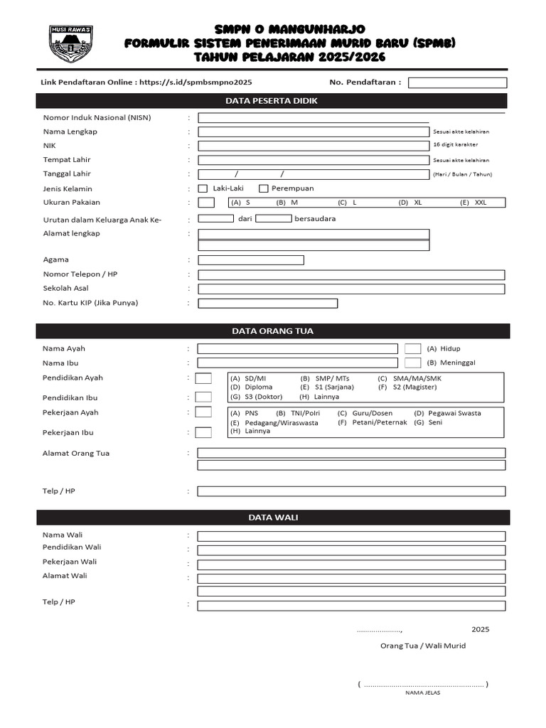 Formulir Pendaftaran SPMB 2025/2026 | PDF