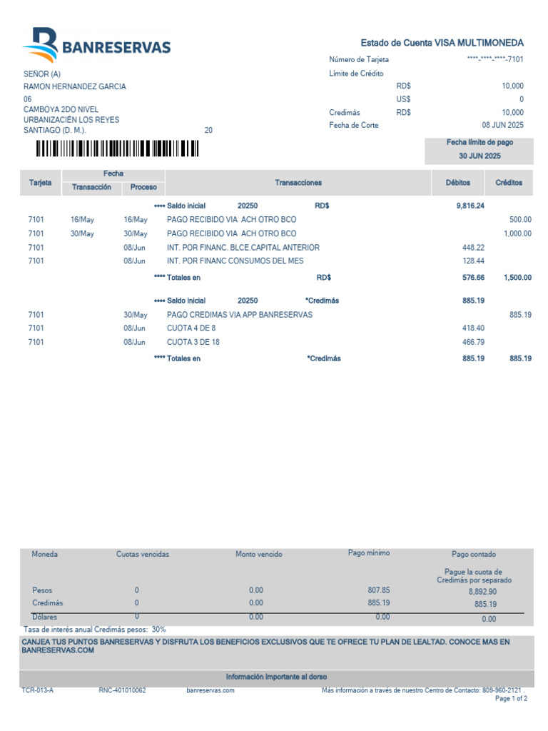 Estado de Cuenta VISA Multimoneda | PDF | Tarjeta de crédito | Visa Inc.