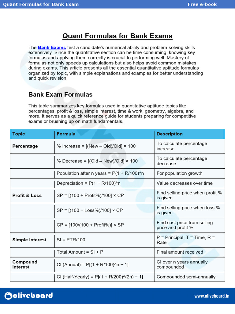 Essential Quant Formulas for Bank Exams | PDF | Area | Mathematics