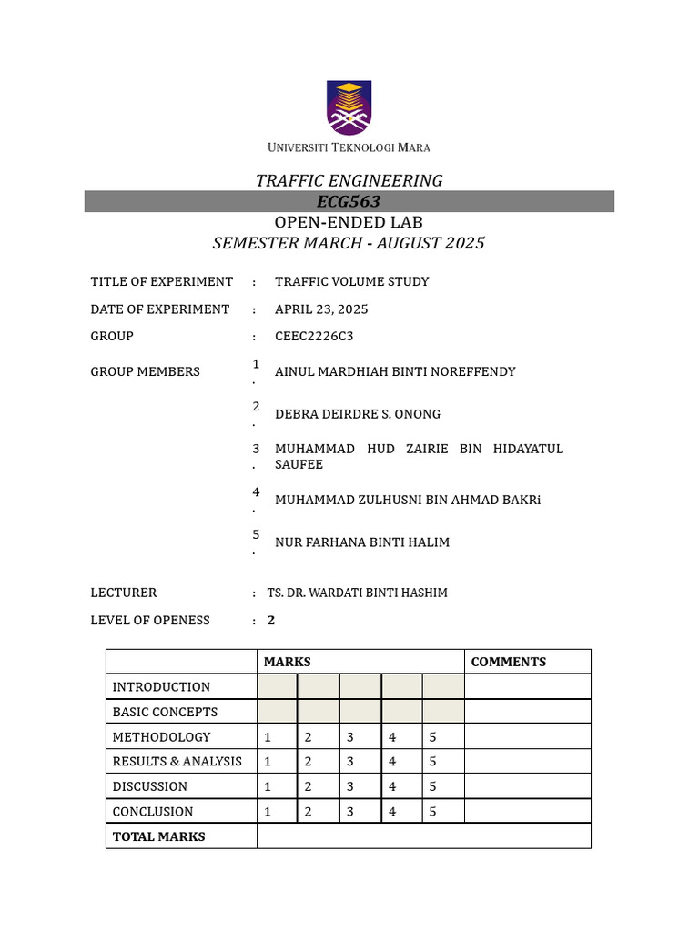 Level 2 - Traffic Volume Study - Group 1 | PDF | Traffic | Intersection ...