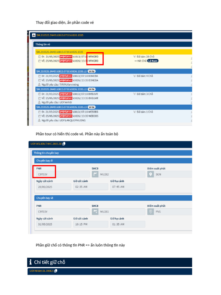 Request Thay Đổi Ẩn PNR - Code Vé | PDF
