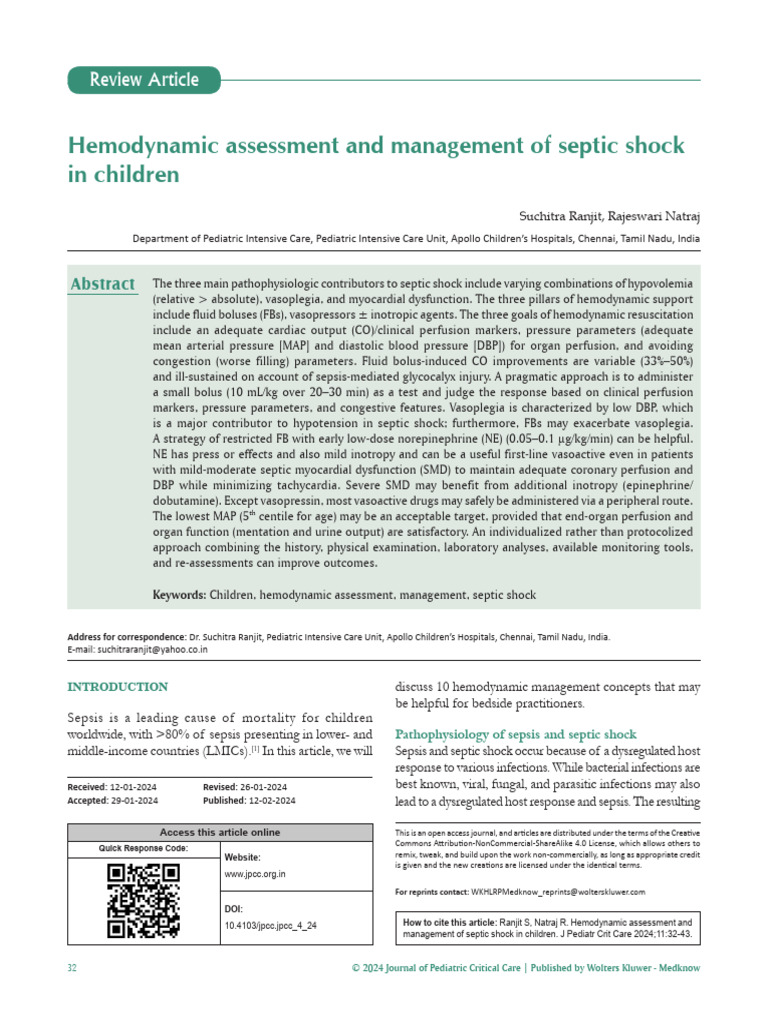 Pediatric Septic Shock Management Guide | PDF | Blood Pressure | Shock ...