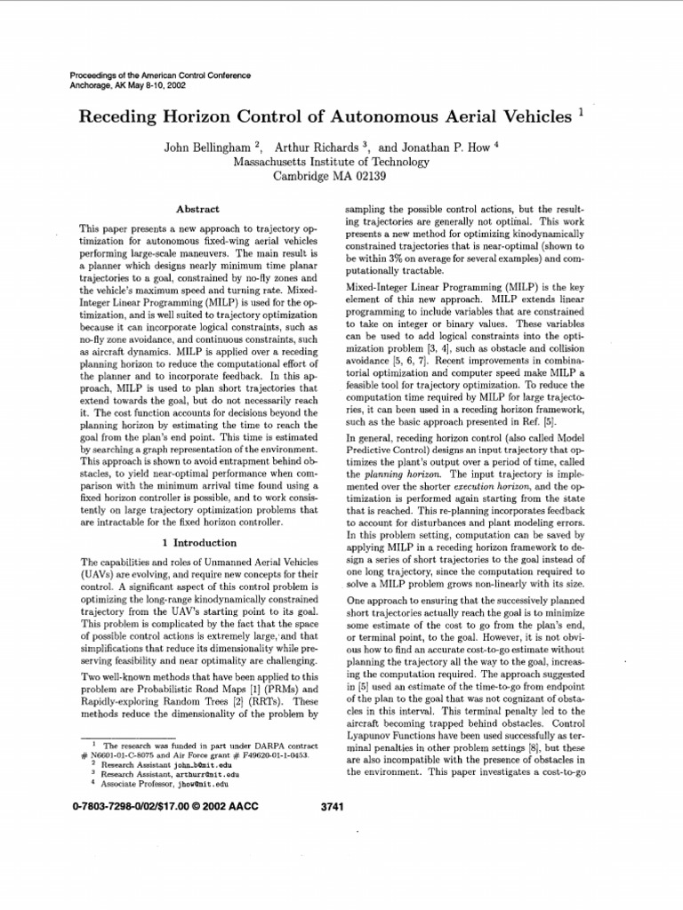 Receding Horizon Control of Autonomous Aerial Vehicles | PDF | Mathematical Optimization ...