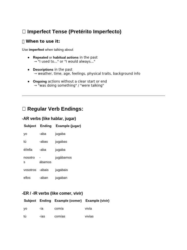 ? Spanish Imperfect Tense (Pretérito Imperfecto) | PDF