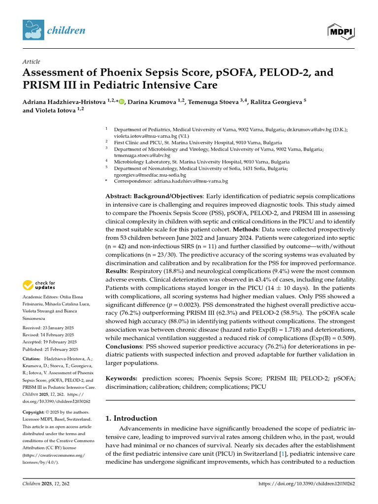 Comparison Phoenix Sepsis Score, pSOFA, PELOD-2, and PRISM III | PDF ...