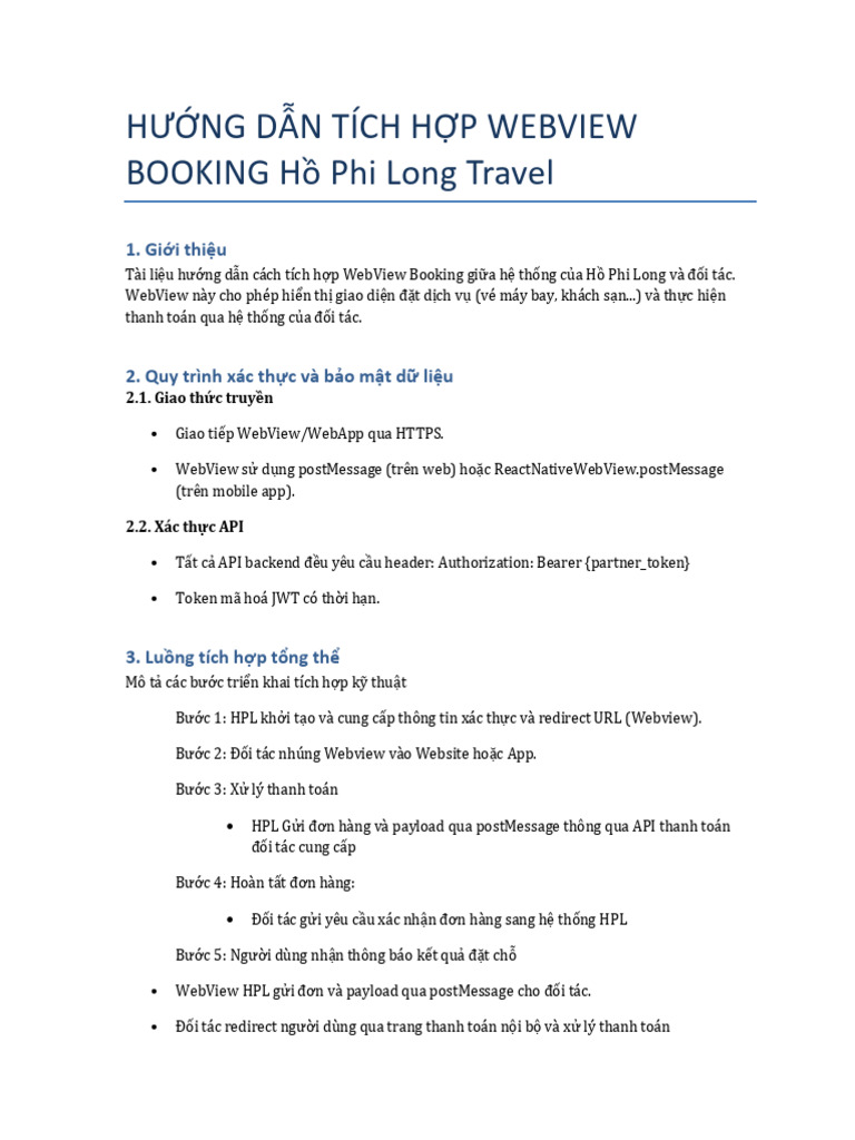 Webview Booking Integration | PDF