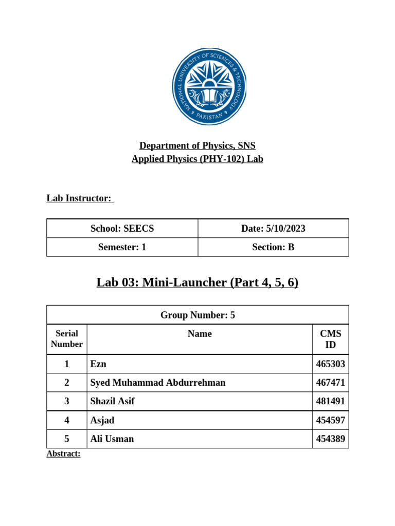 Applied Physics Lab Report 3 (1) Ans | PDF | Projectiles | Mechanical Engineering