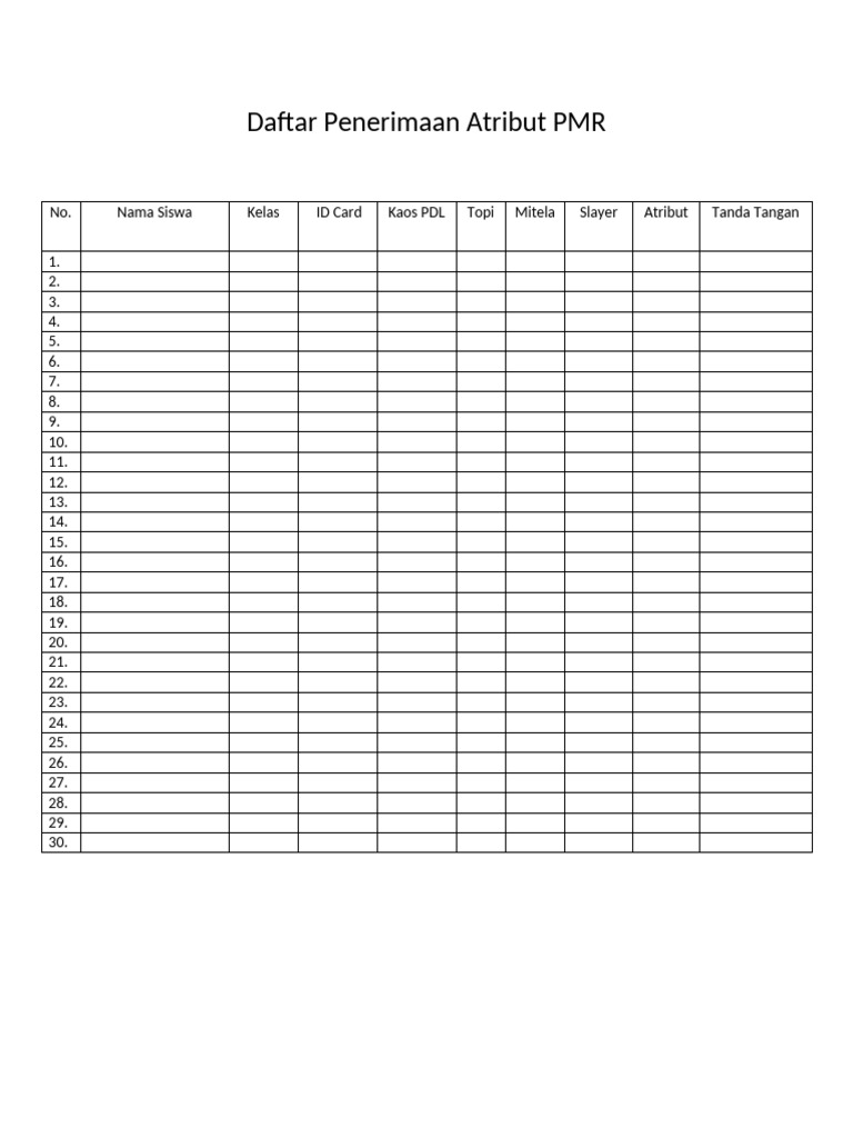 Daftar Penerimaan Atribut PMR | PDF