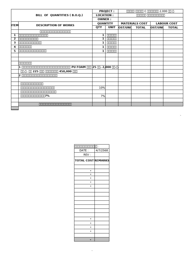 01.Boq อาคารโกดัง c 2000 m2 | PDF