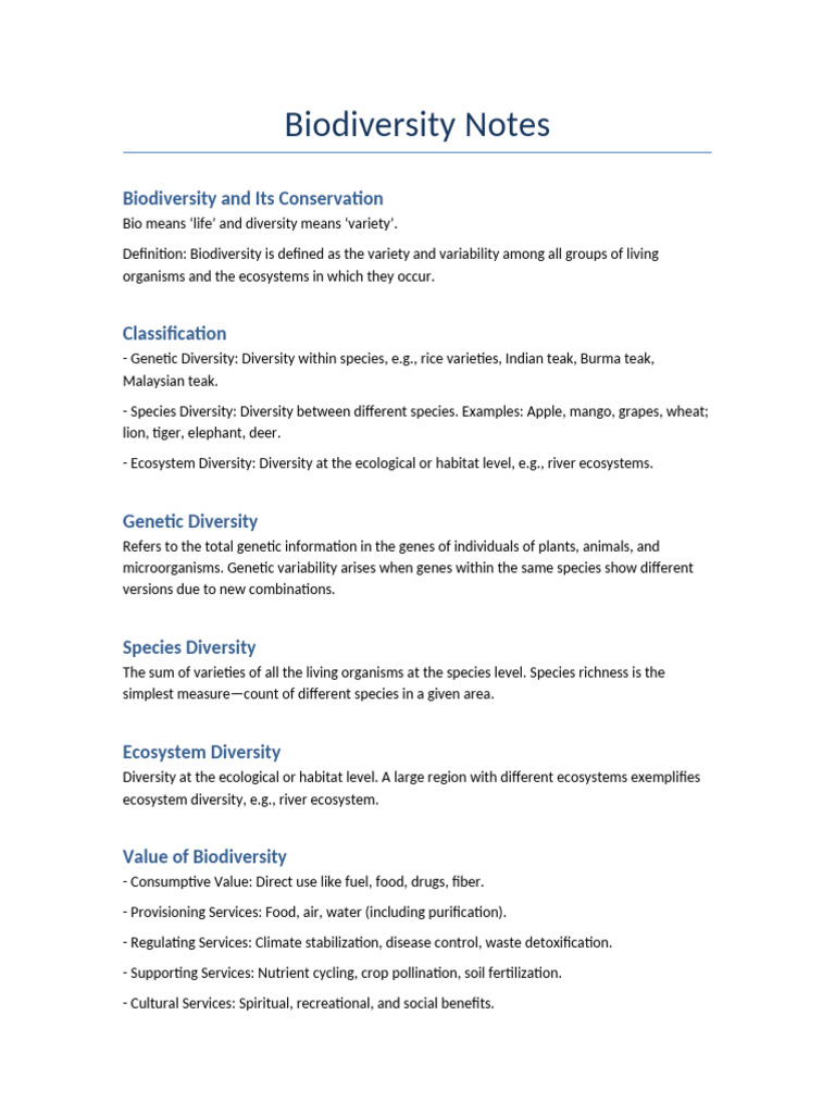 Edited Biodiversity Notes | PDF | Biodiversity | Ecosystem